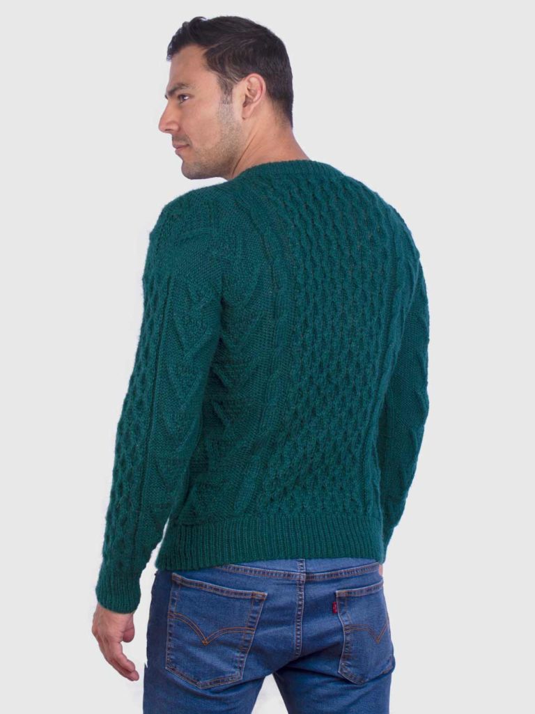 Hand knit Warm Green Aran Alpaca Sweater for Men - Inti Alpaca - Alpaca ...