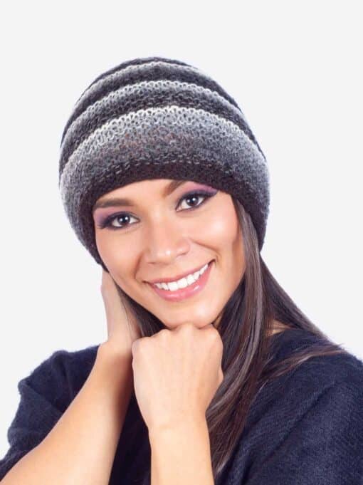 Hand Knitted Alpaca Hat for Women - Shades of Gray Cap - Winter Gift ...