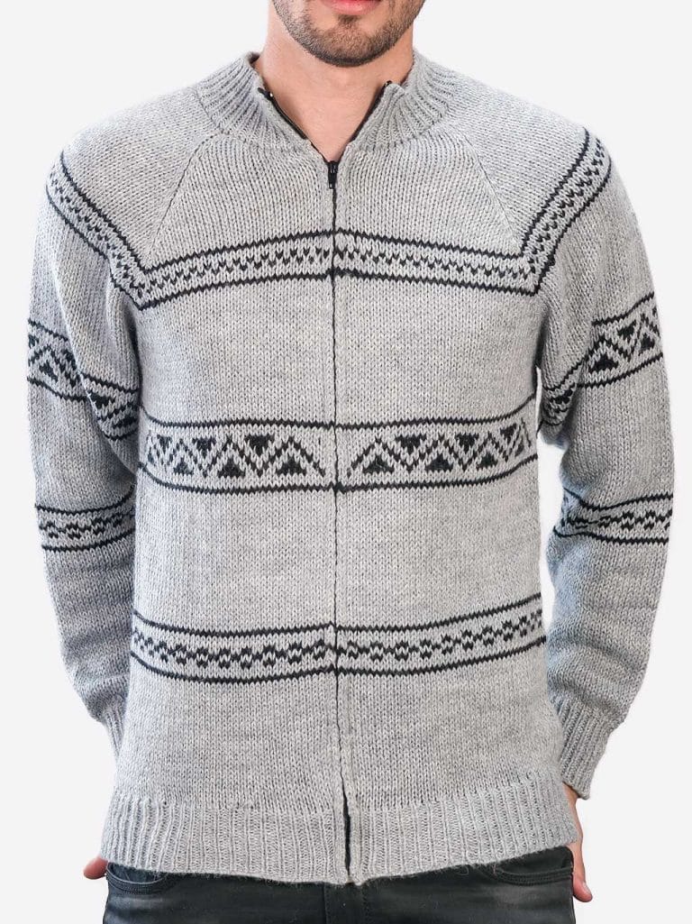INTI ALPACA Mens Knitted Regular Fit Full Zip Cardigan Sweater in ...