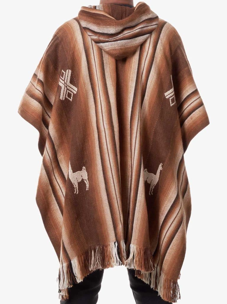 INTI ALPACA Brown Alpaca Hooded Poncho for Men - Hippie Cloak Cape with ...